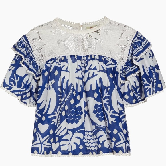 FARM Rio | Tops | Nwt Farm Rio Jungle Scarf Lacepaneled Blouse Size ...